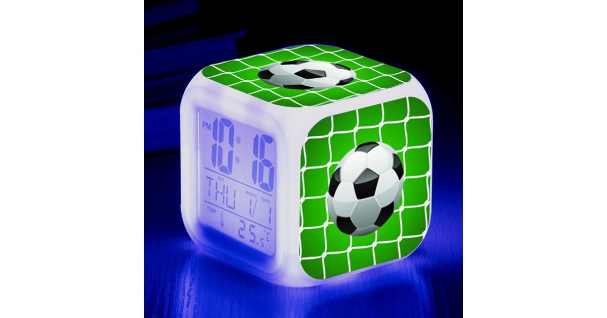 Football Pattern Little Alarm Clock Square Clock Student Children Mute ...